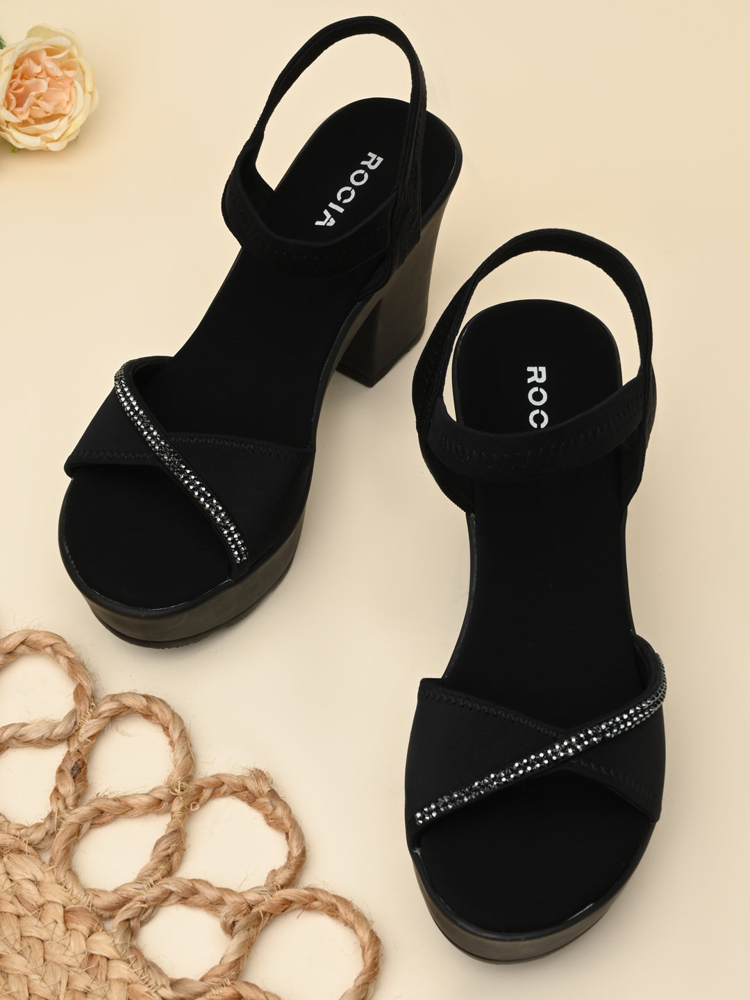 Shop Rocia By Regal Black Women Diamond Studded High Heel Platforms Online