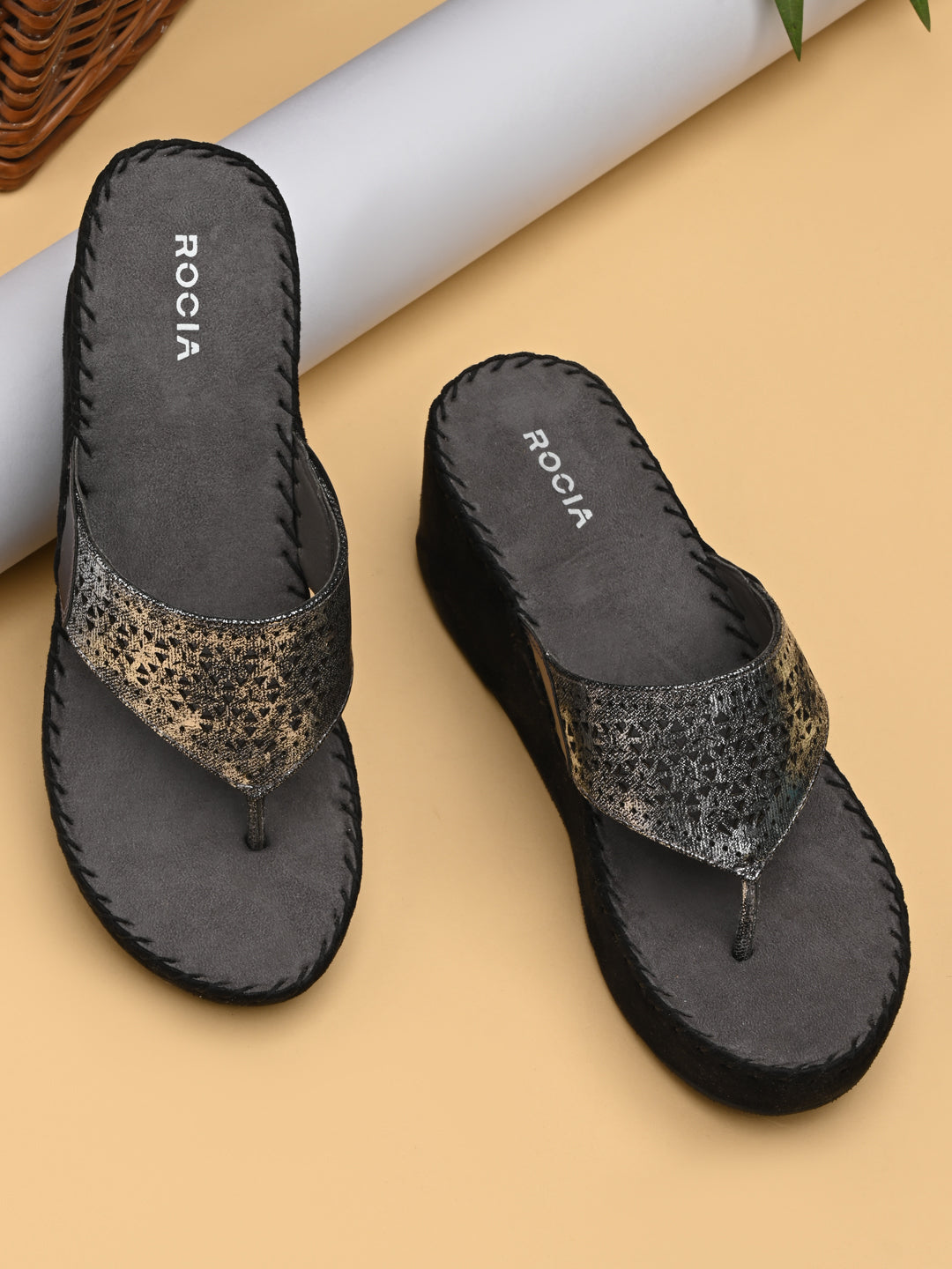 Shop Rocia By Regal Gun Metal Women Comfort Laser Cut Platforms Online