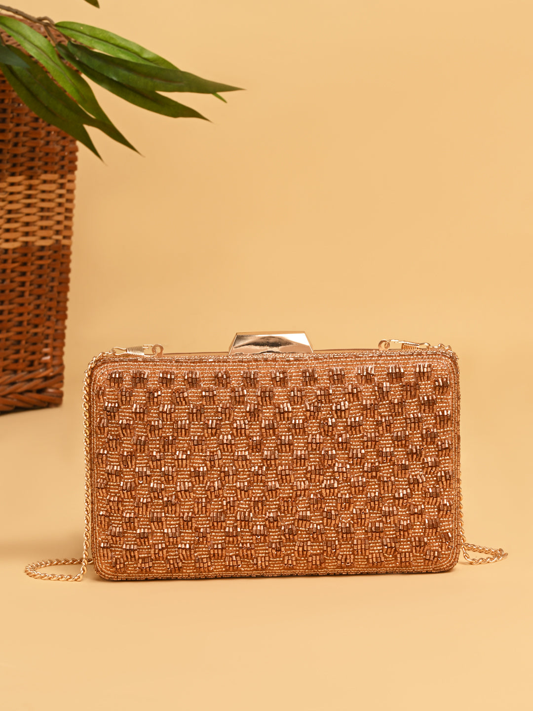 Shop Rocia By Regal Rose Gold Women Hand Embroidered Metal Frame Clutch ...