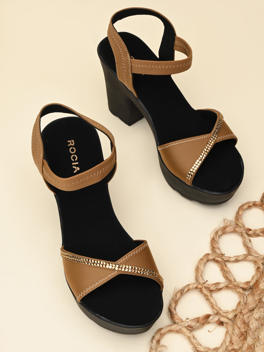 Shop Rocia By Regal Antique Gold Women Diamond Studded High Heel ...