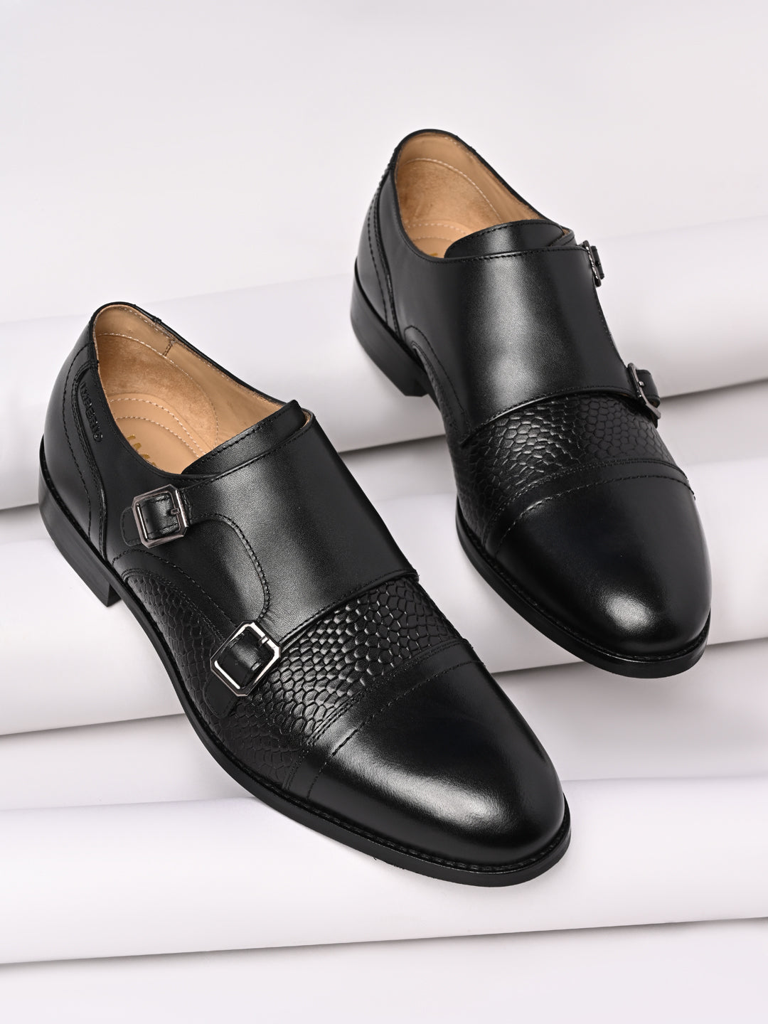 Shop Imperio By Regal Black Men Formal Textured Leather Double Monks Online