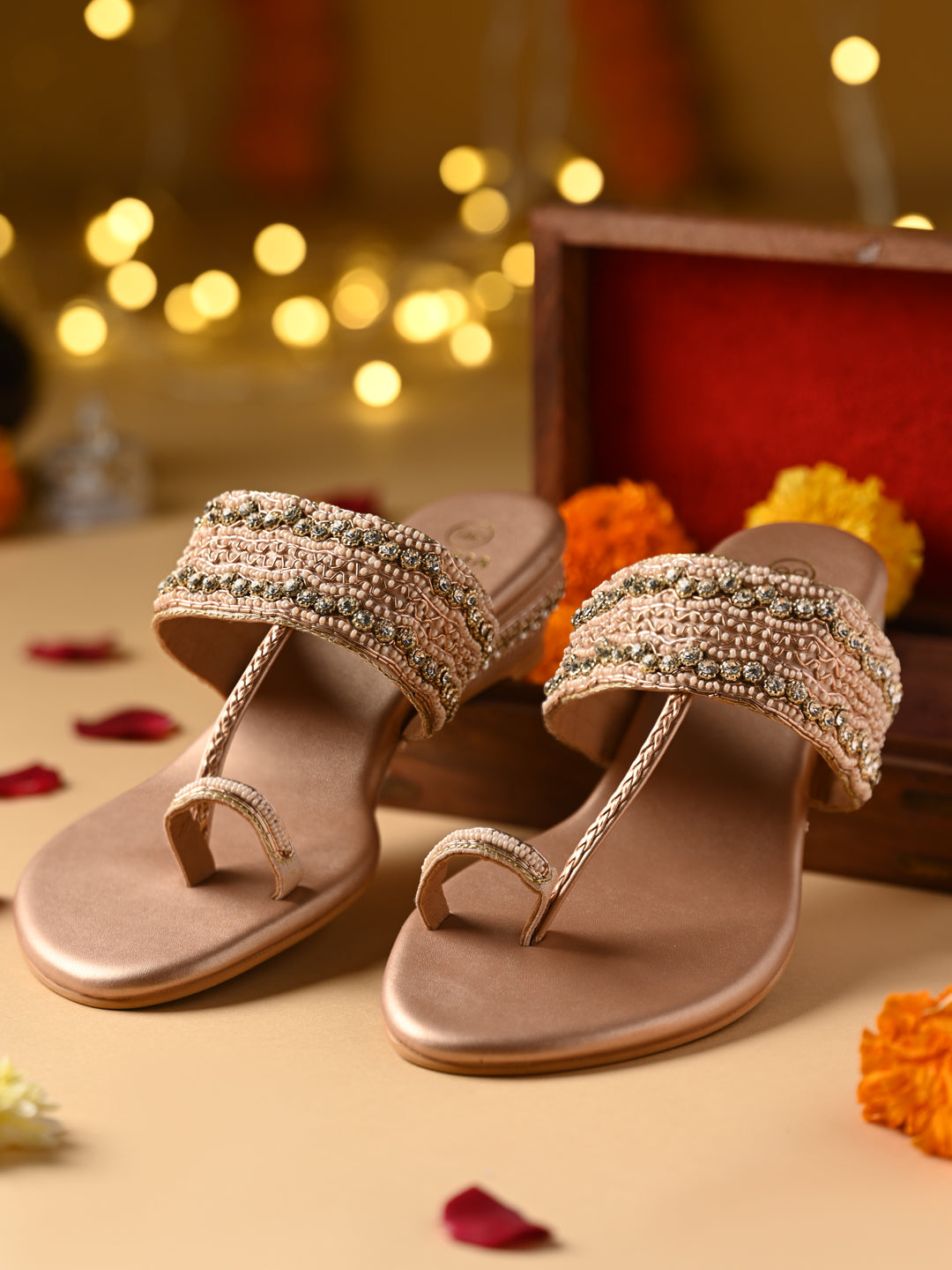 Shop Rocia By Regal Rose Gold Women One Toe Hand Embroidered Small ...