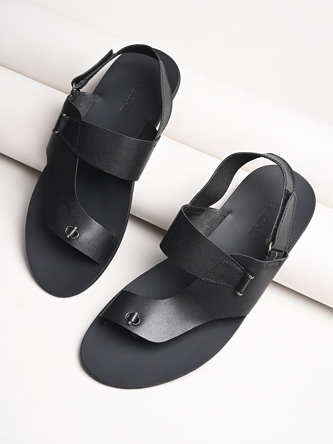 Shop Regal Black Men Leather One Toe Sandals Online