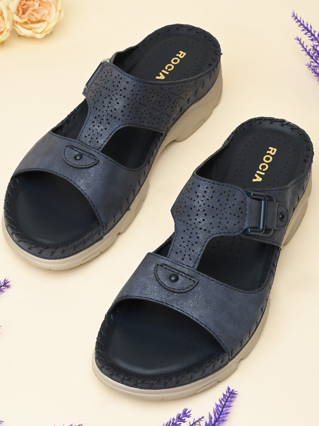 Shop Navy Women Casual Laser Cut Wedges 58057Navy Online