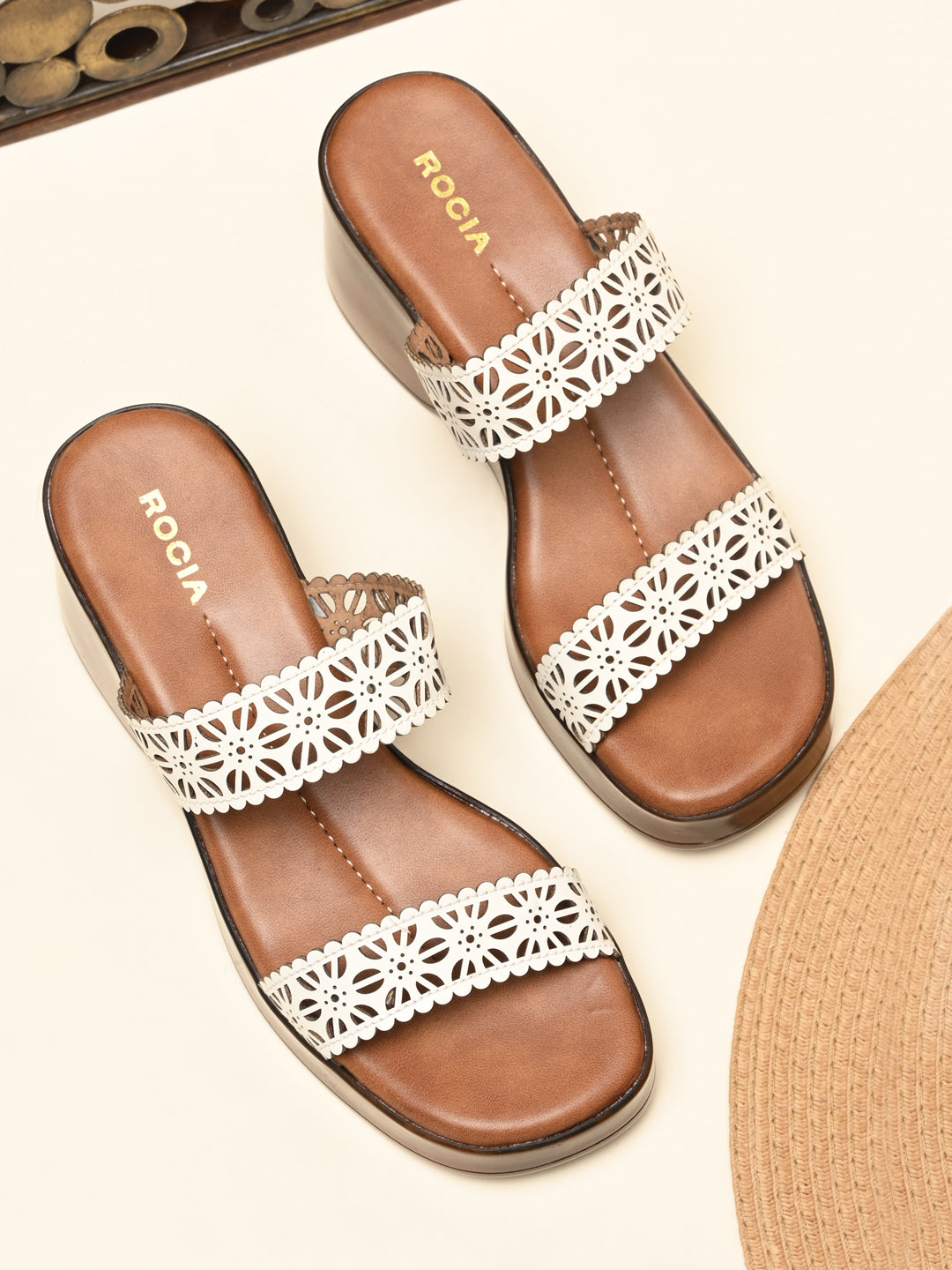 Rocia By Regal White Women Laser Cut Platforms