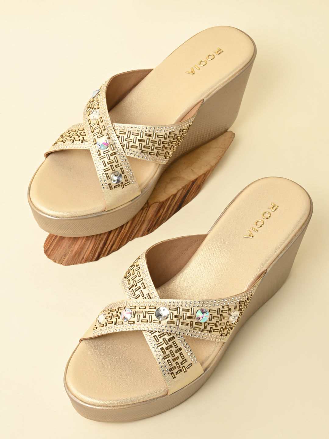 Shop Gold Women Diamond Embellished Platforms 61060Gold Online