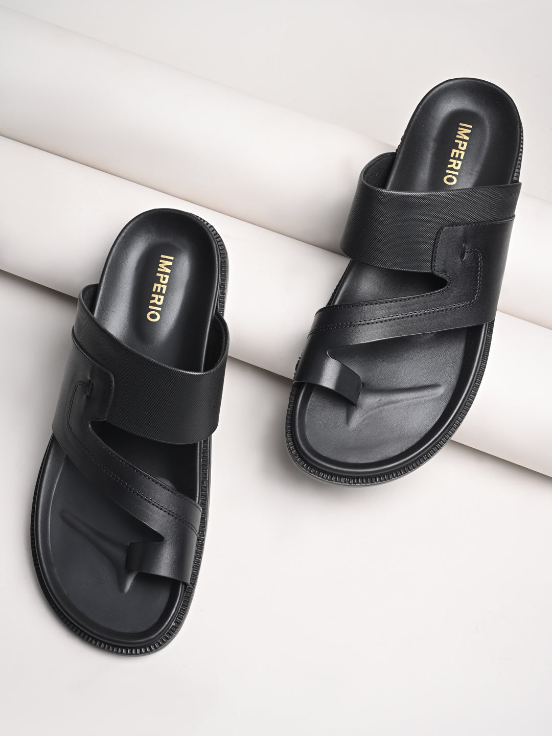 Shop Black Men Leather One Toe Sandals I10090Black Online